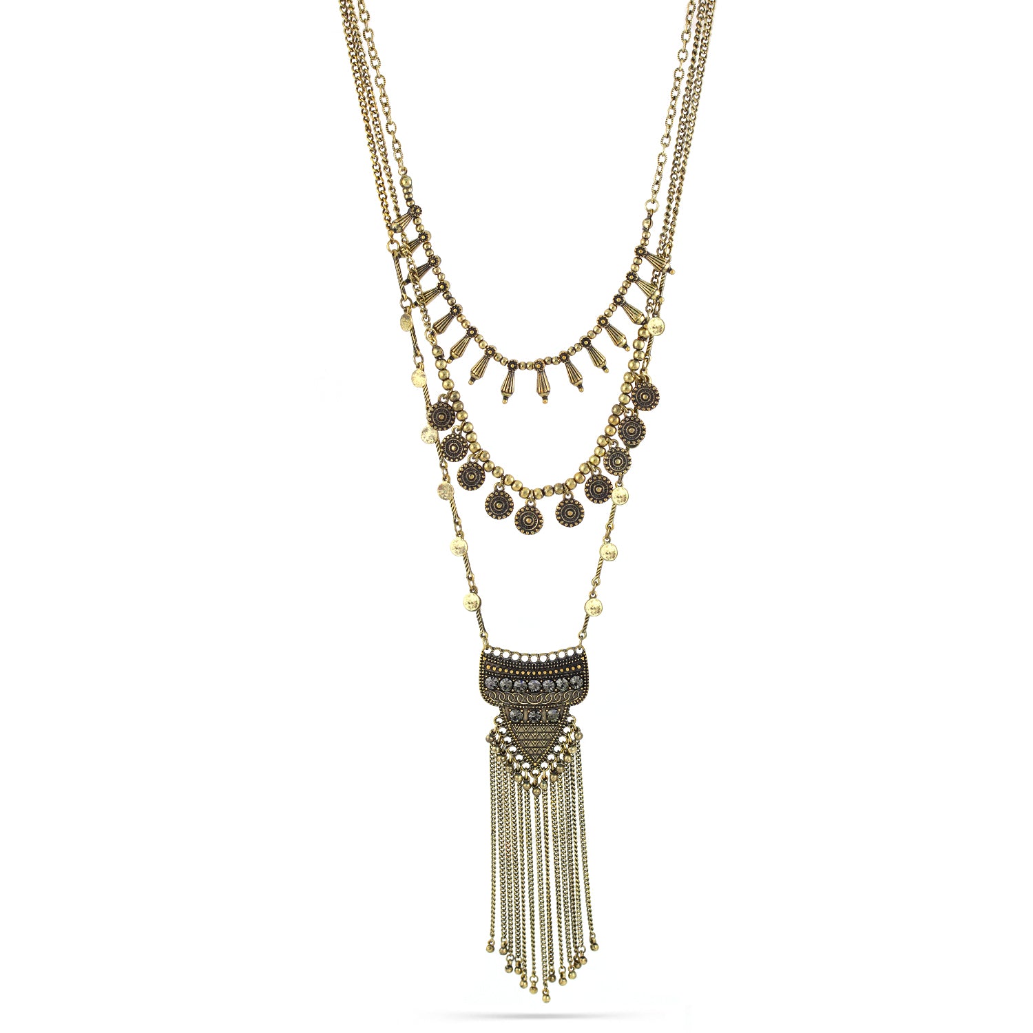 GOLD OXIDIZED AND CRYSTALS TASSEL NECKLACES #SQ2164G (SC9/MH13)