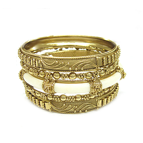 GOLD Metal with Ivory Resin Bangles Set of 5 PCS
